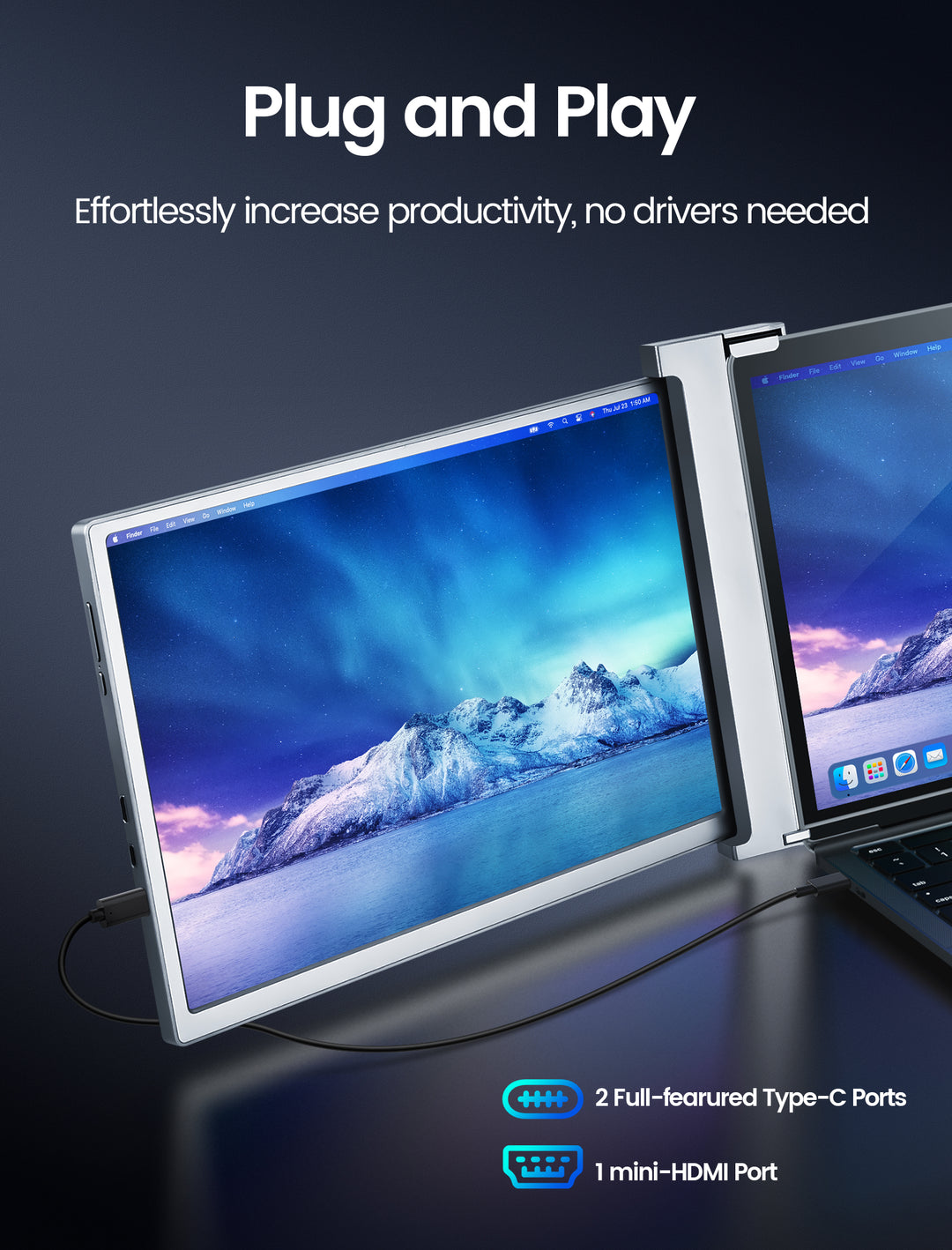 14” Triple Laptop Monitor, 1920 * 1200P Portable Monitor with 16:10 ...