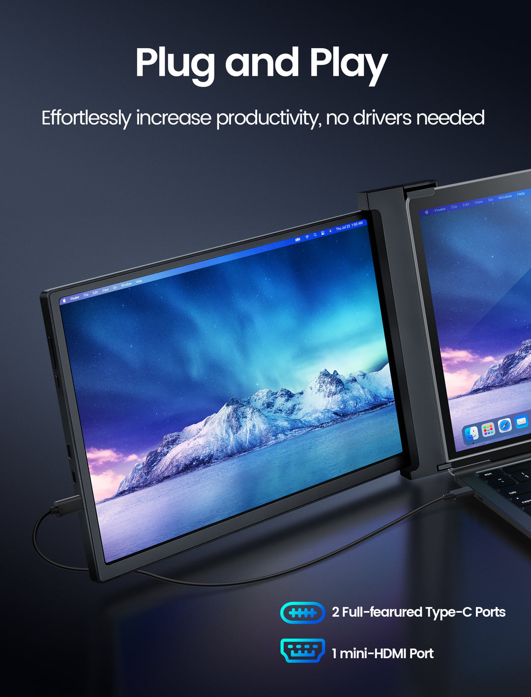 14” Triple Laptop Monitor, 1920 * 1200P Portable Monitor with 16:10 ...
