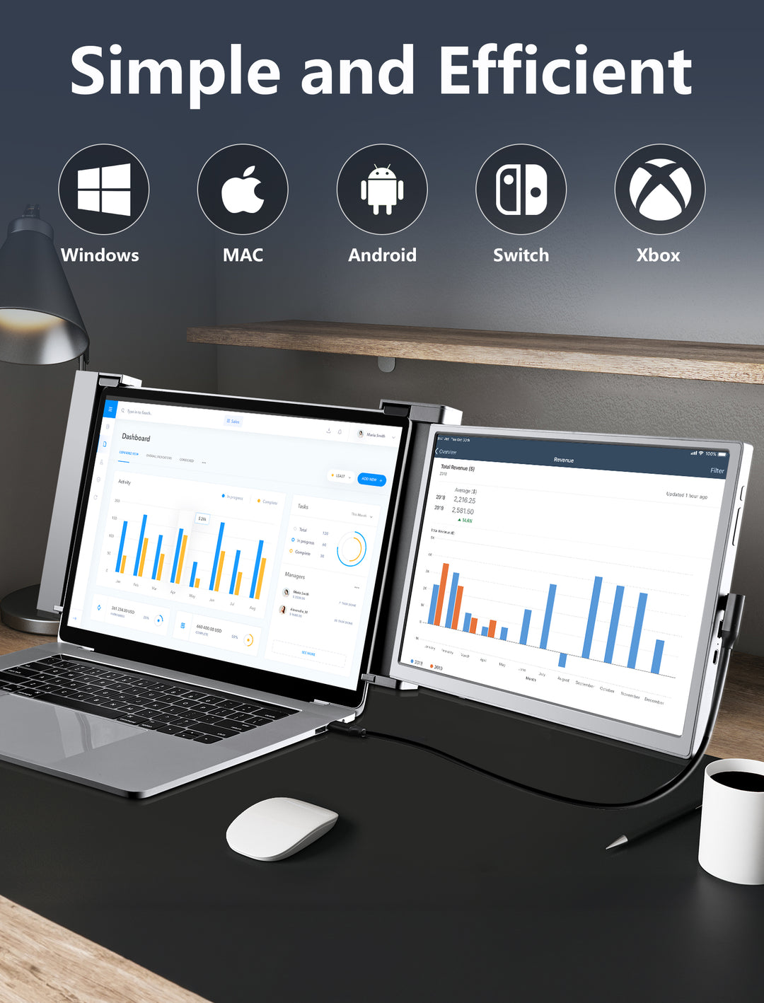 FQQ S14 | 14" FHD Dual Attachable Monitor for Laptop