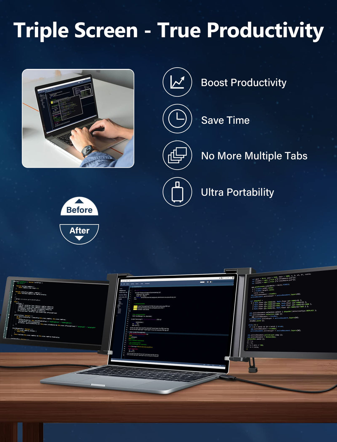 FQQ S2 | 11.6" FHD Triple Screen Monitor for Laptop
